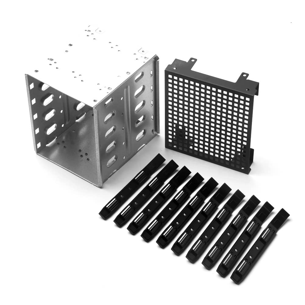 Abledance Storage Expansion Hard Drive Cage DIY Hard Drive Disk Cage Rack 5.25 Inch to 5X 3.5Inch Bracket with 12cm Fan, Silver (500239571)