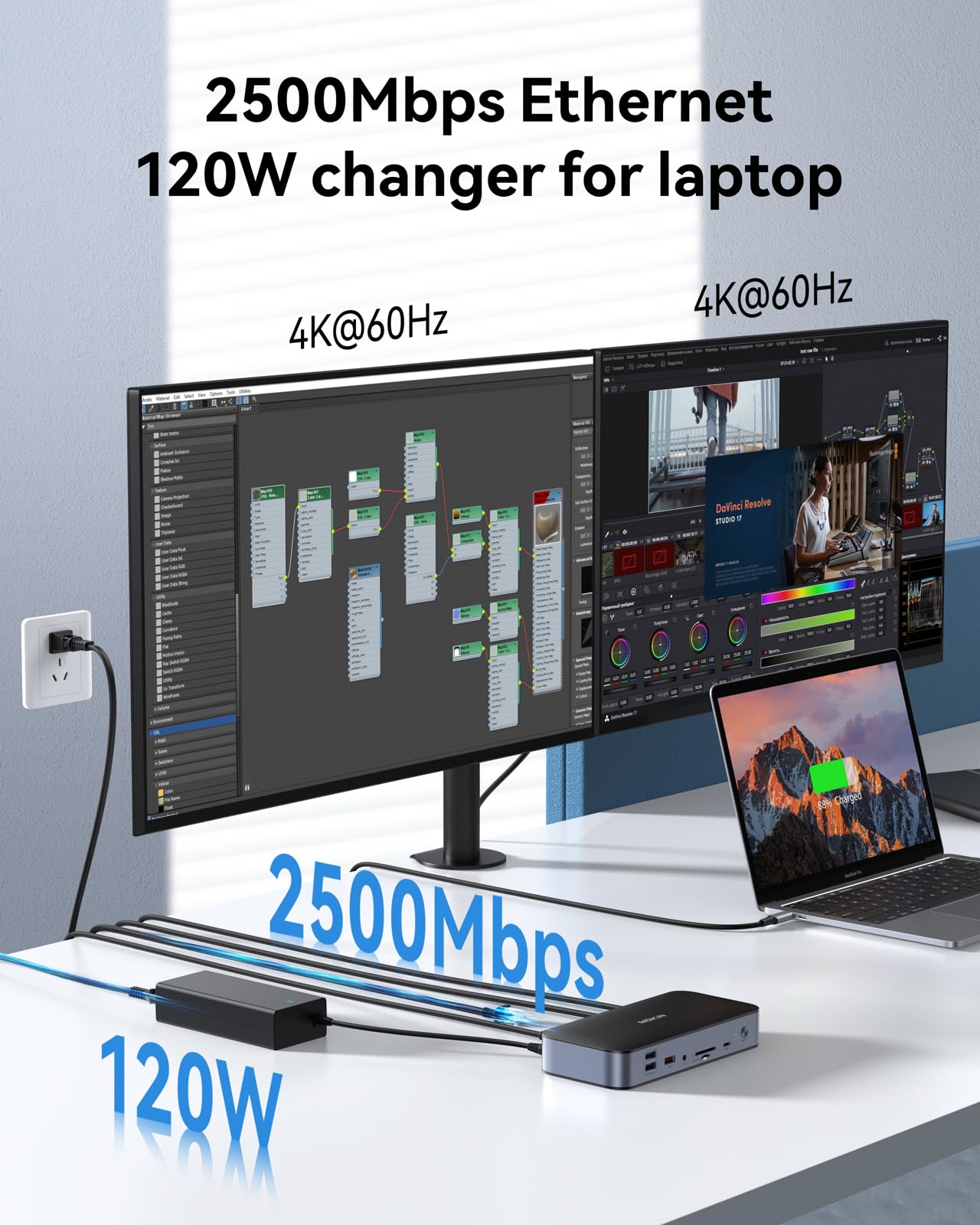 DisplayLink Laptop Docking Station Dual Monitor, USB C Dock with 120w Power, USB C Docking Station with 2 HDMI, 2 DisplayPort,2.5Gbps Ethernet,USB 3.1/3.0/2.0, SD/TF for MacBook Pro/Air/Dell/HP/Lenovo