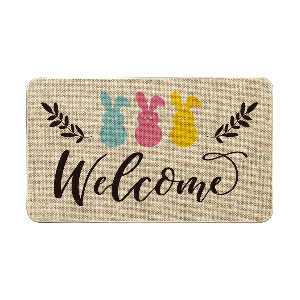 Artoid Mode Welcome Easter Rabbits Decorative Doormat, Seasonal Spring Easter Holiday Low-Profile Floor Mat Switch Mat for Indoor Outdoor 17 x 29 Inch