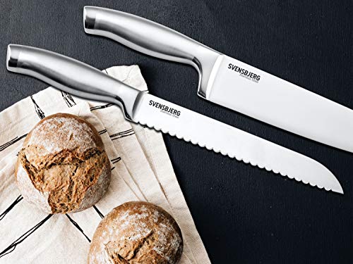 SVENSBJERG Kitchen Knives Set with Block, Professional Kitchen Knives, Cooking Knives, Sharp, Stainless Steel, Chef Knife, Bread Knife, Paring Knife, Slicing Knife, Utility Knife | SB-MB101-KS101
