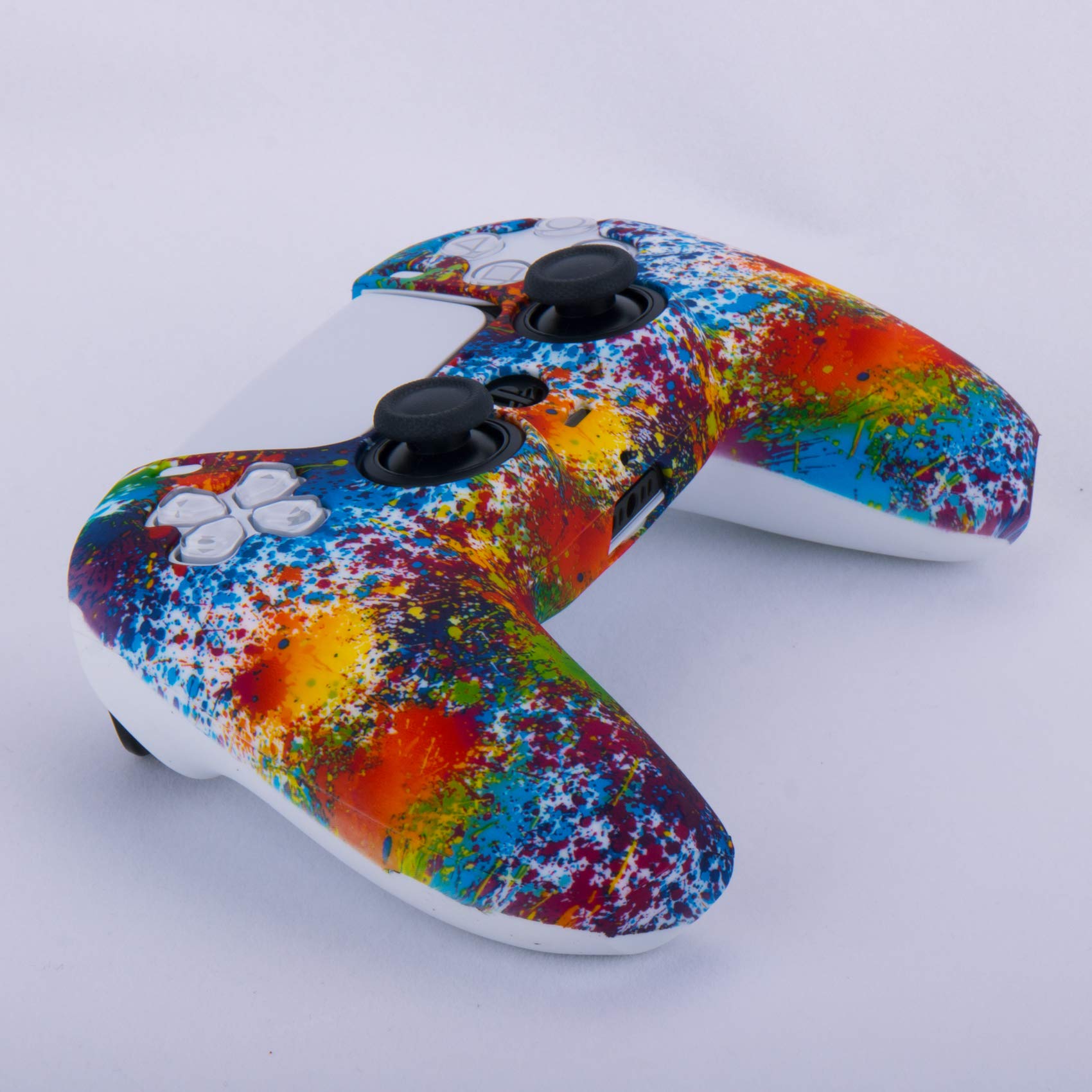 9CDeer 1 Piece of Silicone Transfer Print Protective Thick Cover Skin + 6 Thumb Grips for Playstation 5 / PS5 Controller PaintS