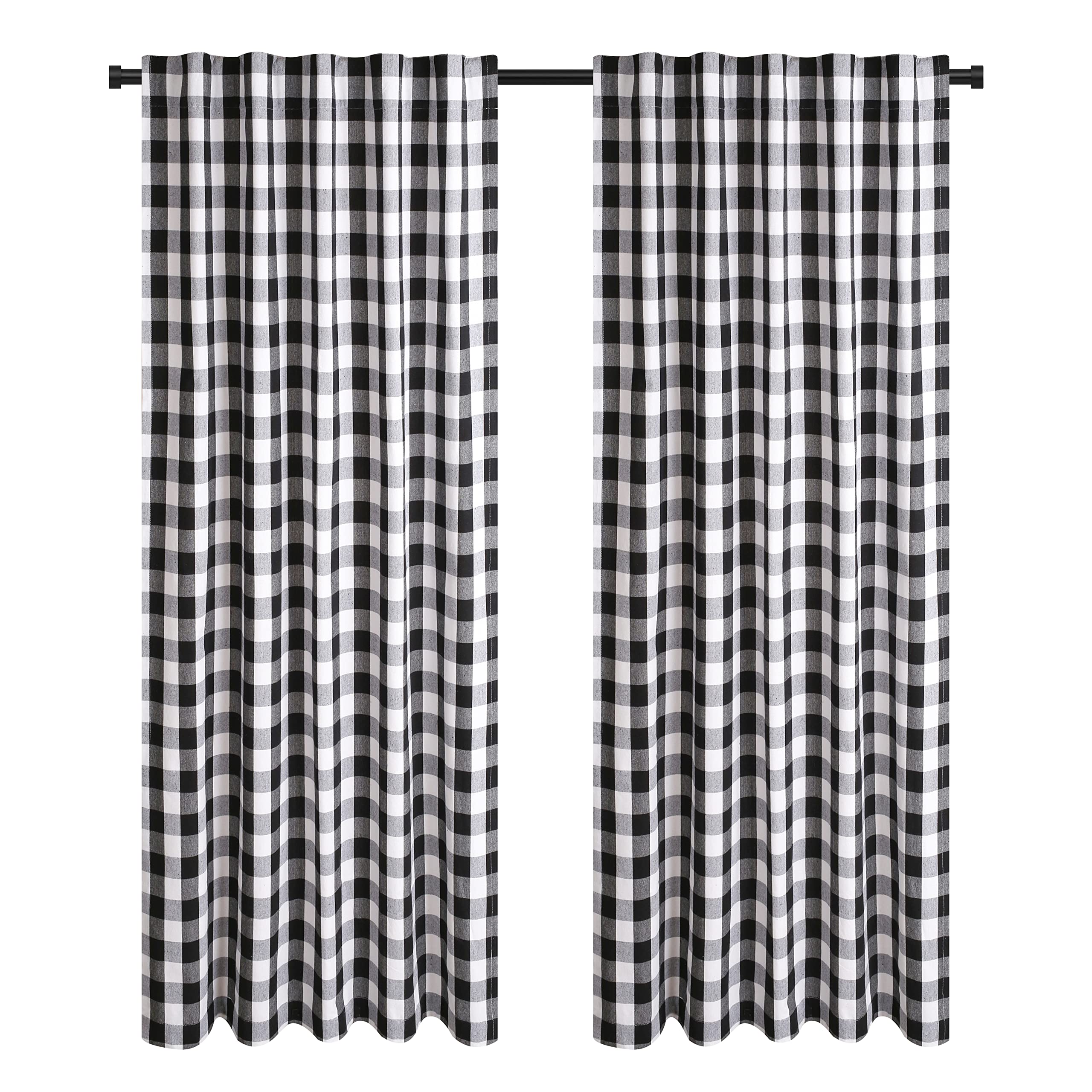 Alpha Living Home Farmhouse Cotton Black and White Buffalo Gingham Check Window Curtains, 50" x 72" 2 Pack Gingham Check Curtain - Black White Bedroom Curtain 72 Inches, Check Tab Top Curtains