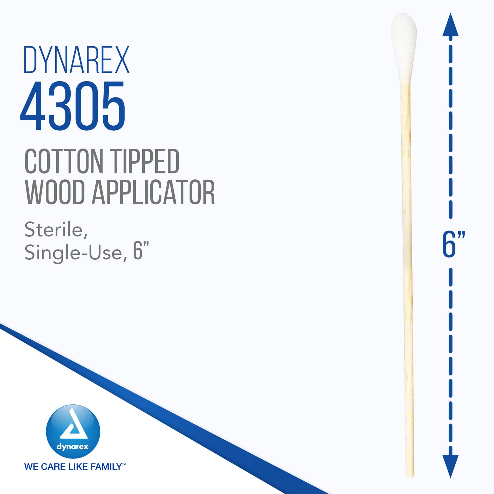 Dynarex 6-Inch Sterile Cotton Tipped Applicators - Single-Use Wooden Cotton Tip Applicators for Wound Care & Dressing, Hygiene, Make Up, Cleaning Tools, Jewelry - 1 Box of 100 Pouches, 2 per Pouch
