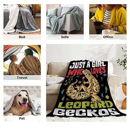 Leopard Gecko Blanket,Funny Gecko Gifts,Just A Girl Who Loves Leopard Gecko Flannel Throw Blanket,Super Soft Cozy Blanket,Fuzzy Warm Cozy Bedding Blankets for Couch Bed,40"x50"-Throw Size for Kids