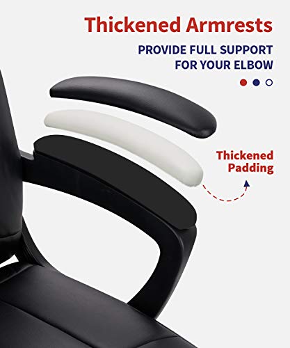 CLATINA Leather Office Executive Chair, Mid Back Computer Desk Chair with Lumbar Support and Padded Armrests, Ergonomic Adjustable Swivel Chair for Home, Black