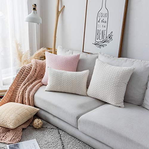 UGASA Velvet Soft Solid Decorative Square Throw Pillow Covers Cushion Case for Sofa Bedroom, 2 Packs, 18x18Inch (45x45cm), Cream