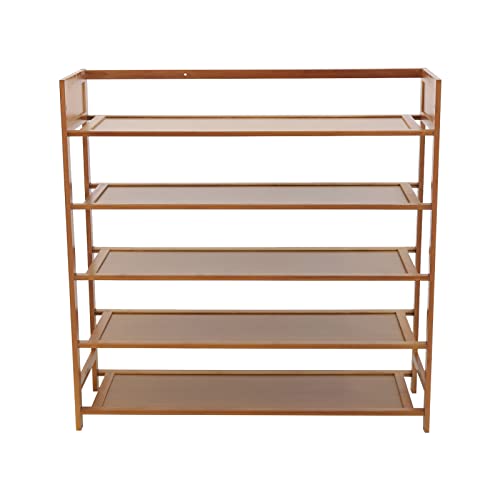 Bathrena 5 Tiers Bamboo Shoe Rack Shoe Rack Cabinet Storage Organizer Free Standing Wooden Shelf Stand Shoe Shelves Shoe Storage Organizer Entryway Shoe Shelf Brown