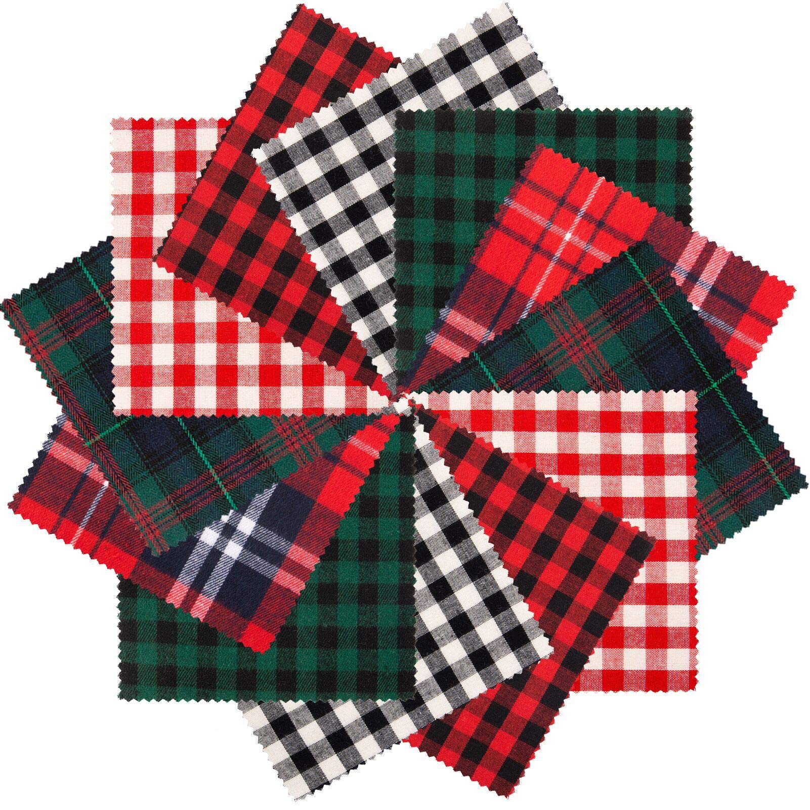 60pcs Buffalo Plaid Fabric, Christmas Fabric Fat Quarters, 6 Styles Cotton Xmas Quilting Fabric Squares for Sewing Patchwork DIY Homemade Crafts (5.9 inches)