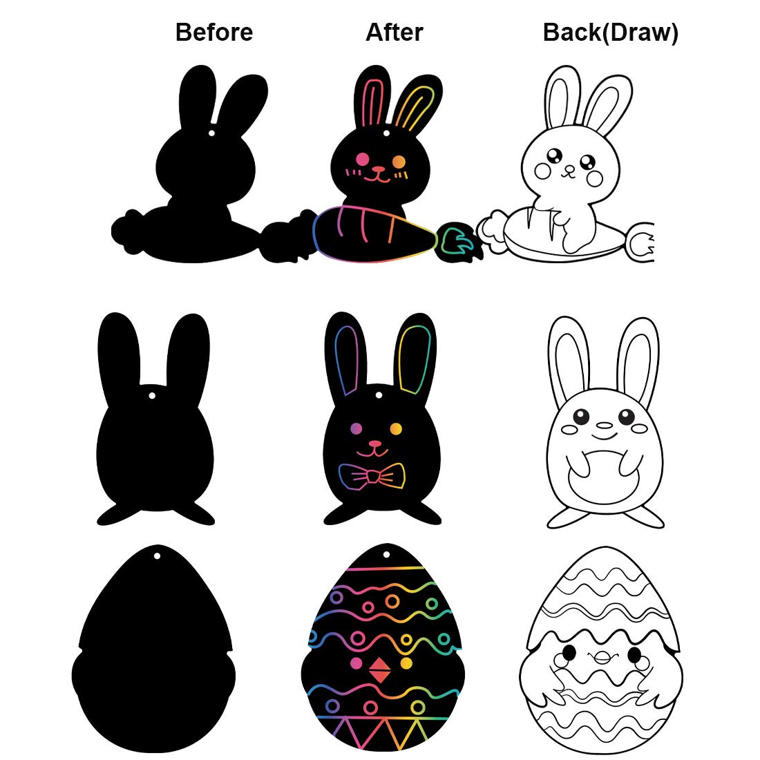 Easter Scratch Paper, 24PCS Easter Egg Scratch Paper Rainbow Art Set for Easter Day Ornaments Hanging Craft