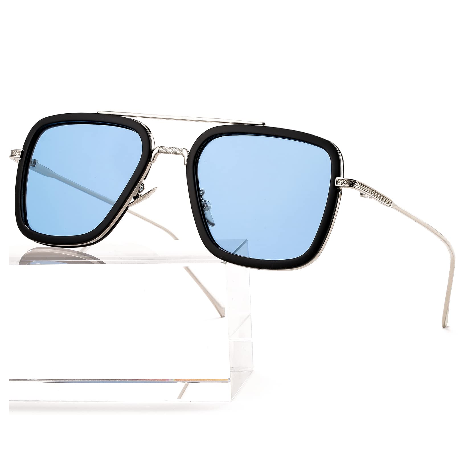AIEYEZO Tony Stark Sunglasses Vintage Square Metal Frame Eyeglasses for Men Women - Iron Man and Edith Sun Glasses (Spider Man Same Color)