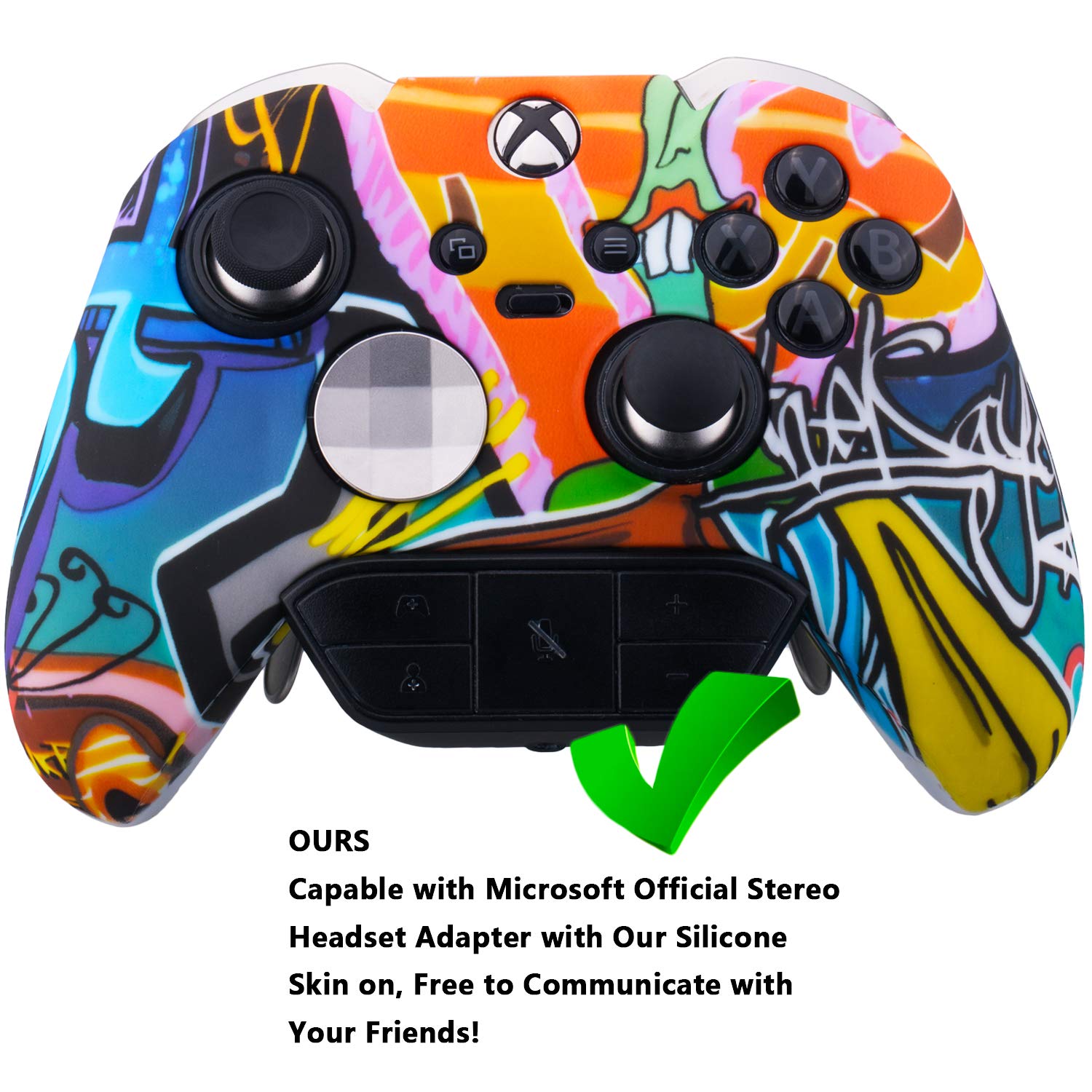 9CDeer 1 x Protective Customize Transfer Print Silicone Cover Skin Cartoon Paints + 6 Thumb Grips Analog Caps for Xbox Elite Wireless Controller Compatible with Official Stereo Headset Adapter
