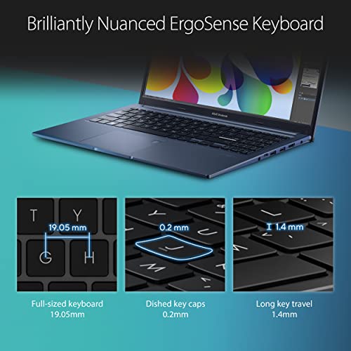 ASUS VivoBook 15 Slim Laptop, 15.6" FHD Display, Intel Core i7-1260P CPU, Intel Iris Xe Graphics, 8GB RAM, 512GB SSD, Fingerprint Sensor, Windows 11 Home, Quiet Blue, F1502ZA-DS72