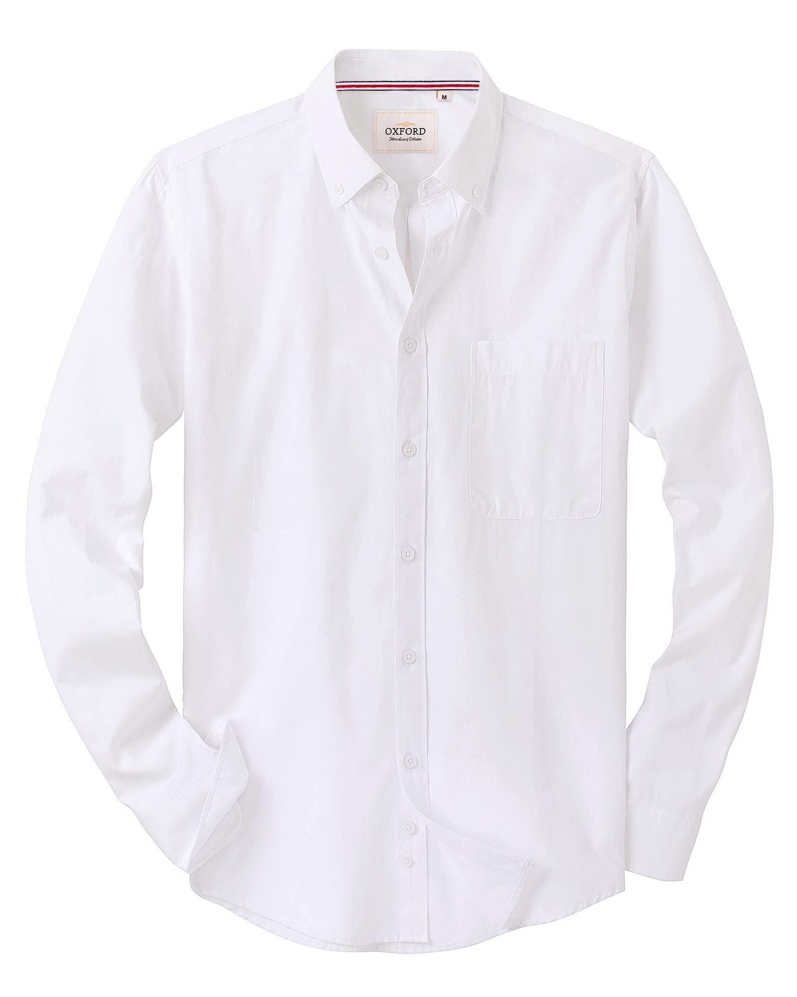 Alimens & Gentle Men's Solid Oxford Shirt Regular Fit Long Sleeve Button Down Shirts with Pocket White