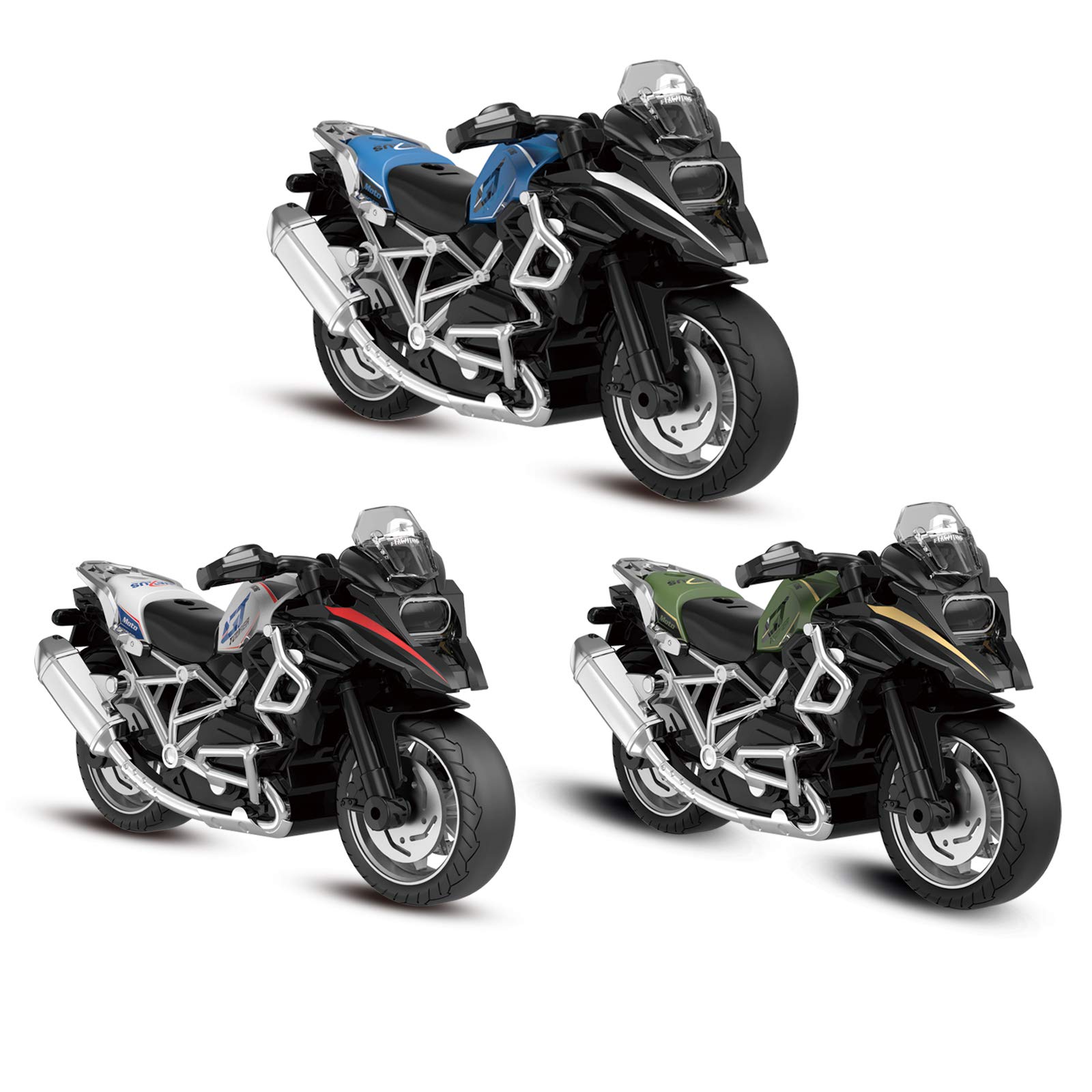 Diecast Motorcycle Toy - Pull Back Toy Cars with Sound and Light Toy,Motorcycle Toys for Boys,Toys for 3-9 Year Old Boys (Green)
