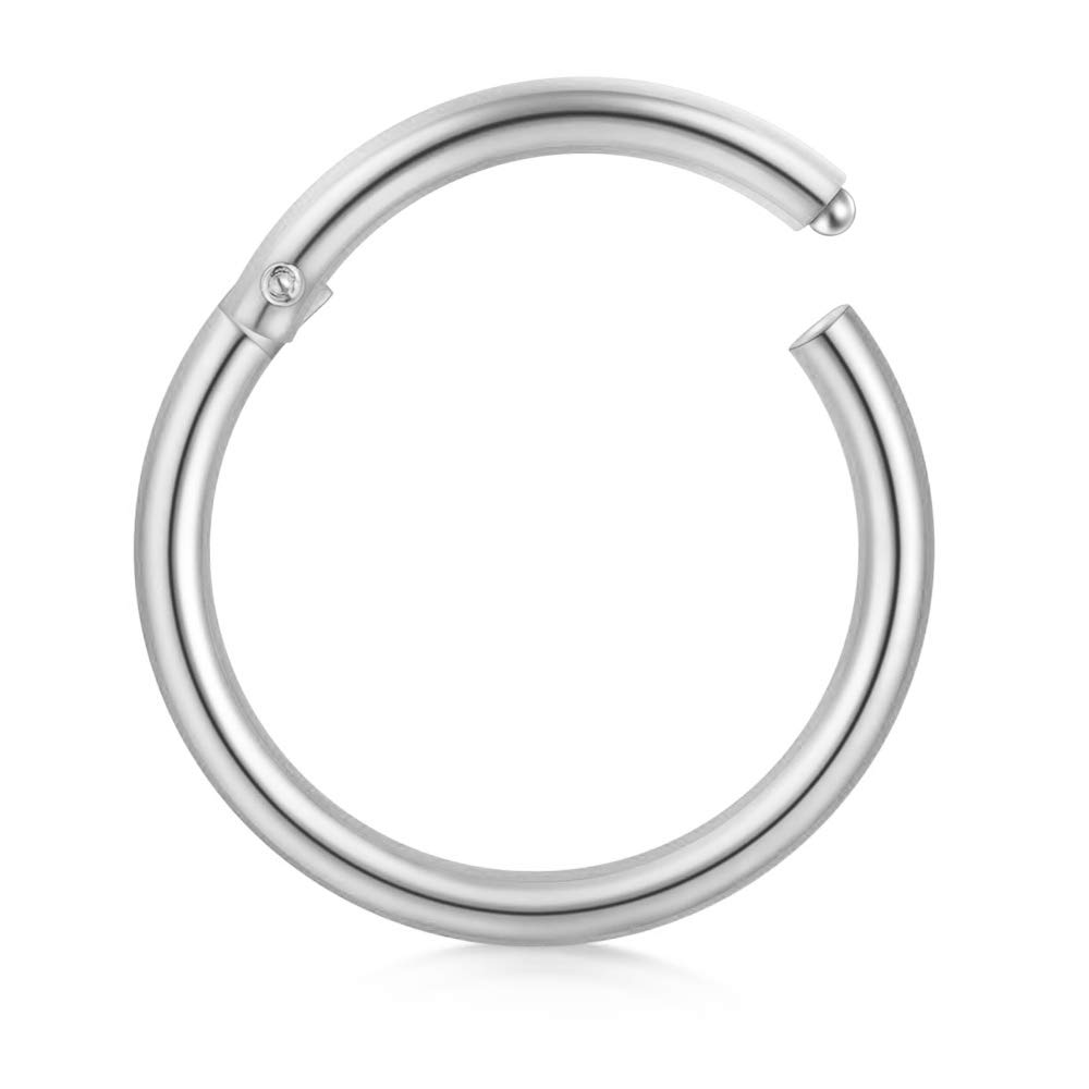 9K Solid White Gold 16 Gauge (1.2MM) - 10MM Diameter Hinged Clicker Segment Ring Ear Septum Tragus Helix Piercing Jewelry