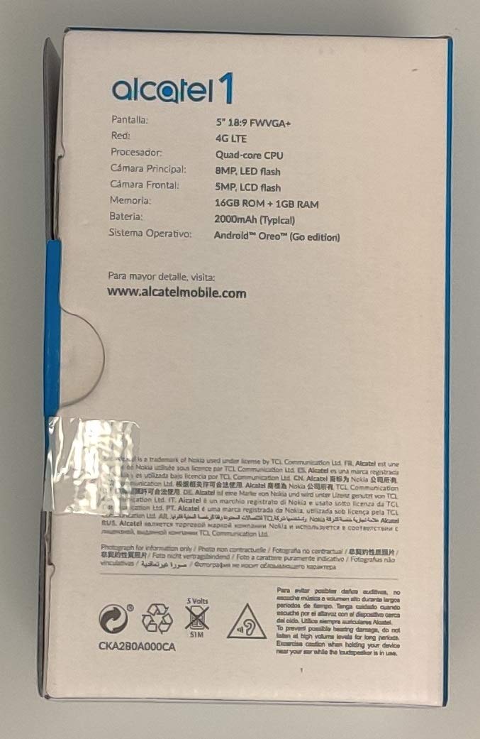 Alcatel 1 Unlocked Phone 4G LTE 5" Display 16GB Dual Camera ATT, Tmobile, Metro, Straight Talk - Blue