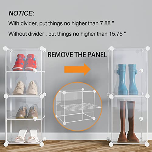 Clear Closet Organizer, 8-Cube Plastic Storage Shelves Cabinet with Handle/Square Metal Grid Shelving/Hammer,Multi-functional Storage Bins for Home, Closet, Bedroom, Office (11.8x23.7x31.5 inch)
