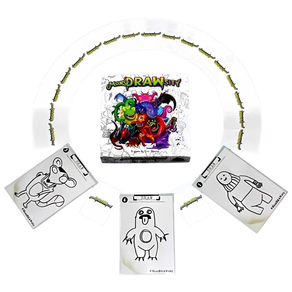 Deep Water Games MonsDRAWsity, Drawing Party Game Based on Verbal Description, Take Turns Describing & Drawing a Bizarre Monster - Be The Player Whose Drawing Most Closely Matches, 8+, 3-8 Players