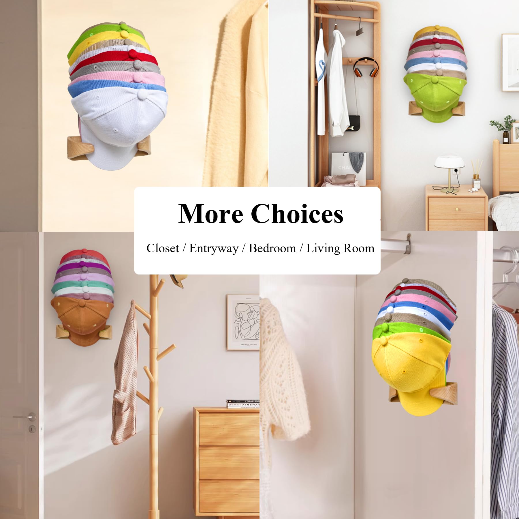 Homesweet Wood Hat Racks for Wall Closet, Compact Hat Organizer for Baseball Caps, Hat Storage Wall Closet for 30 Baseball Caps, Space Saver (Burlywood, Wood)