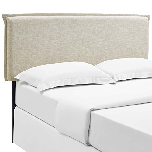 Modway Camille Linen Fabric Upholstered Queen Headboard in Beige with French Piping