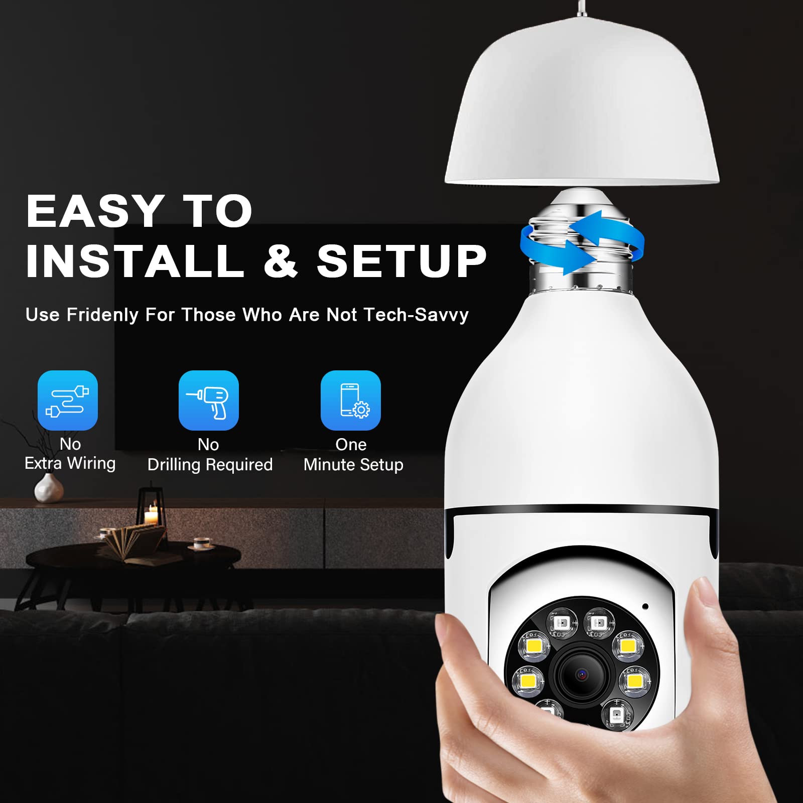 ANBIUX Light Bulb Camera, 2K 3MP 360 Degree Panoramic Light Bulb Camera WiFi Outdoor with Night Vision & Motion Detection & 2-Way Audio, Light Bulb Security Cameras for Baby/Elder/Pet/Outdoor/Indoor