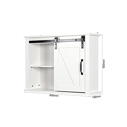 Bathroom Wall Mounted Cabinet with Sliding Doors, Farmhouse Wood Hanging Cabinet, Rustic Medicine Cabinets with Adjustable Shelf Over The Toilet, Bathroom Wall Cabinet for Kitchen, Bathroom (White2)