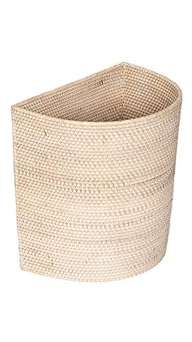 Kouboo Laguna Half-Moon Rattan Waste Basket, Off-White/Latte