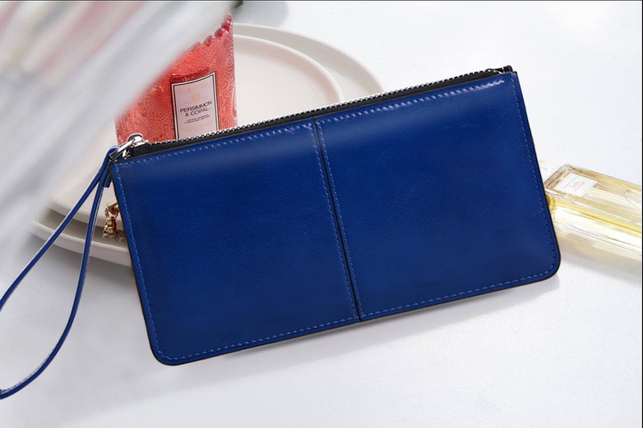 Bonaweite Women's Wristlet Clutches Leather Wallet Purse Cards Holder Navy Blue