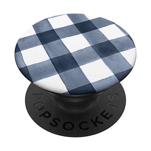 Navy Blue and White Buffalo Plaid Gingham Check PopSockets PopGrip: Swappable Grip for Phones & Tablets