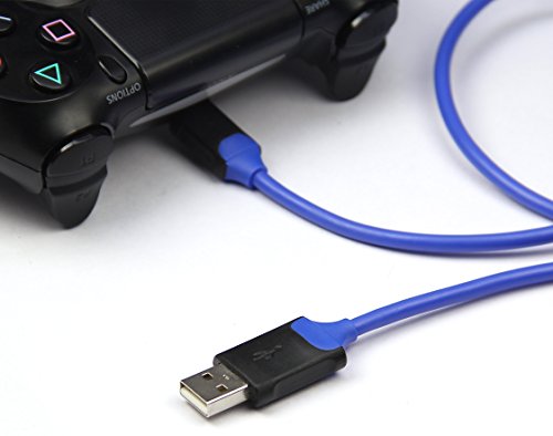 Amazon Basics PlayStation 4 Controller Micro USB to USB-A Charging Cable, Pack of 2, 6 Foot, Blue