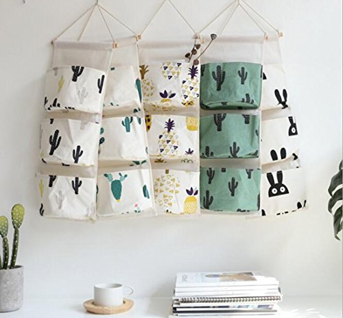 KRLIFCSL Cactus Wall Door Closet Hanging Storage Bag Canvas Fabric 3 Pockets Over The Door Organizer Pouch, 2 Pack (Cactus)