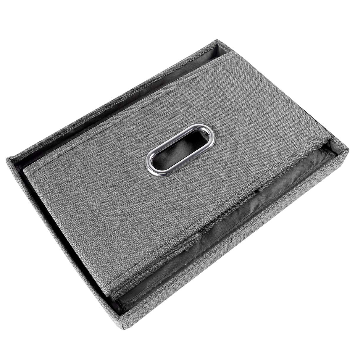 ANMINY 3 PCS Storage Boxes with Handles Removable Lids PP Plastic Board Foldable Lidded Cotton Linen Home Storage Cubes Bins Baskets Closet Clothes Toys Organizer Containers - Gray, Small Size