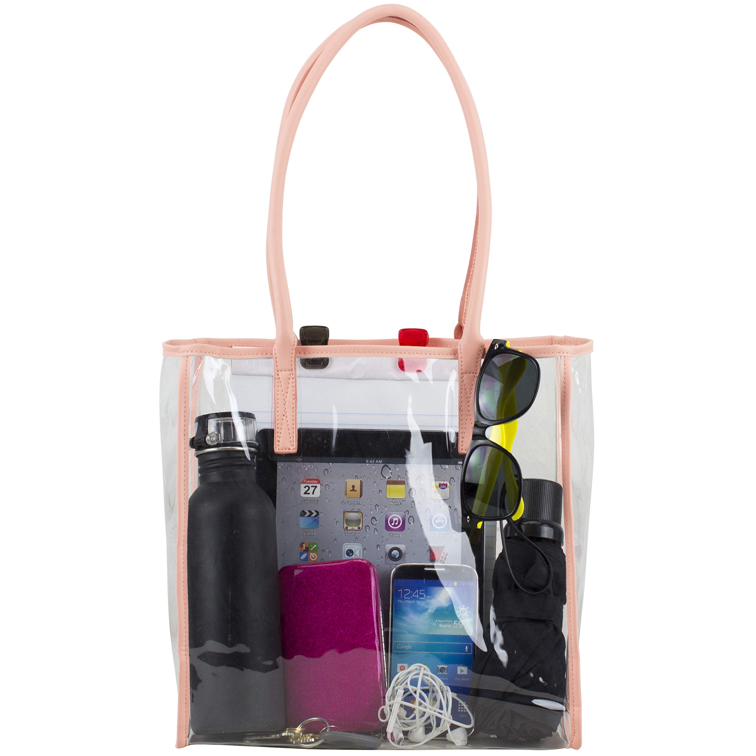 Eastsport Clear Handbag Bundle Set, Heavy Duty PVC Transparent See Through Daypack Tote Bag for College Workplace, Blush