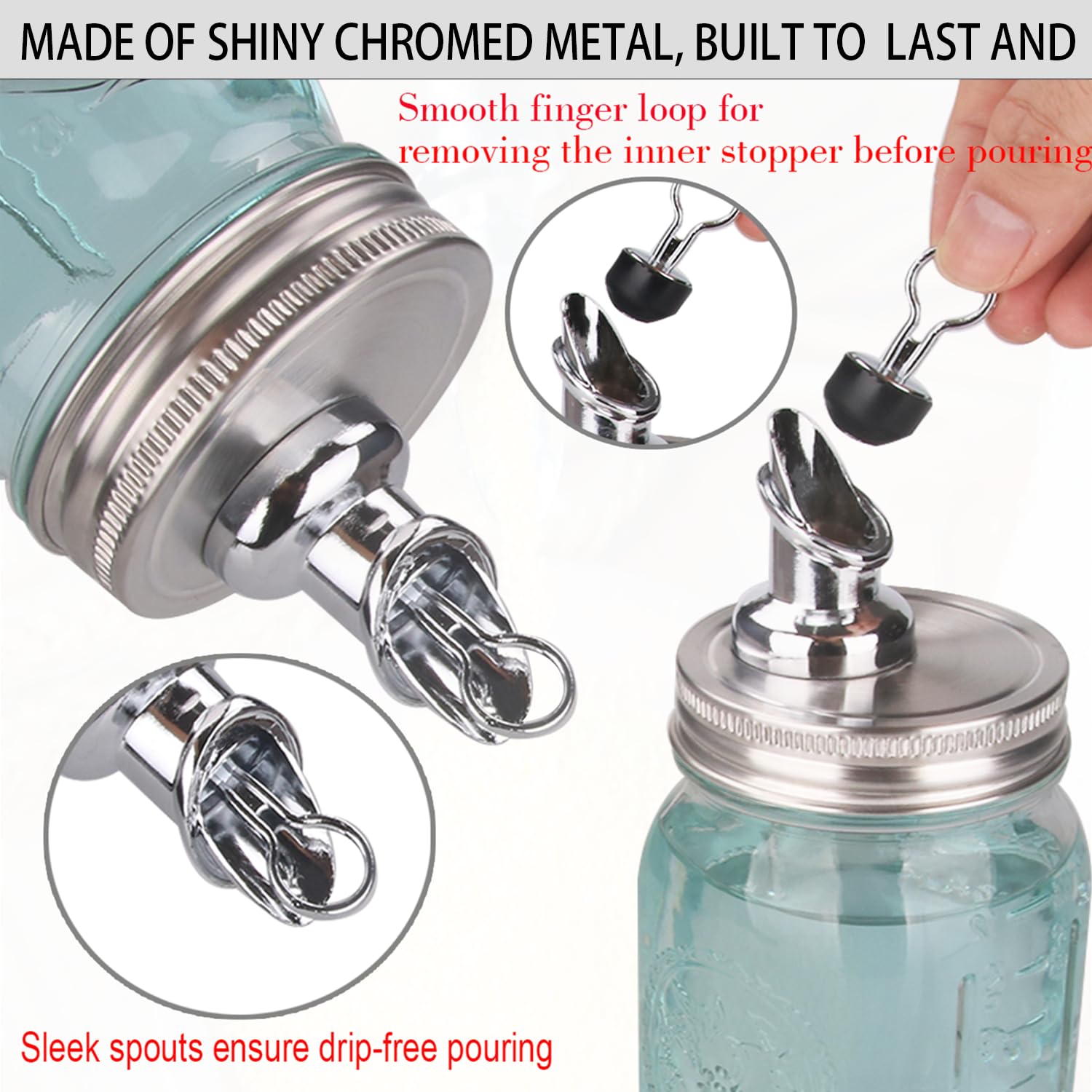 mason jar spouts.Free Flow Mason Jar Spout,mason jar for spout regular mouth size 70mmStainless steel lid, Mason Jar Pourer 2 Pack (Zinc alloy) jars not included