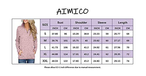 AIMICO Women Casual 1/4 Zip Sweatershirt Long Sleeve High Collar Pullover Tunic Top with Pocket Black L