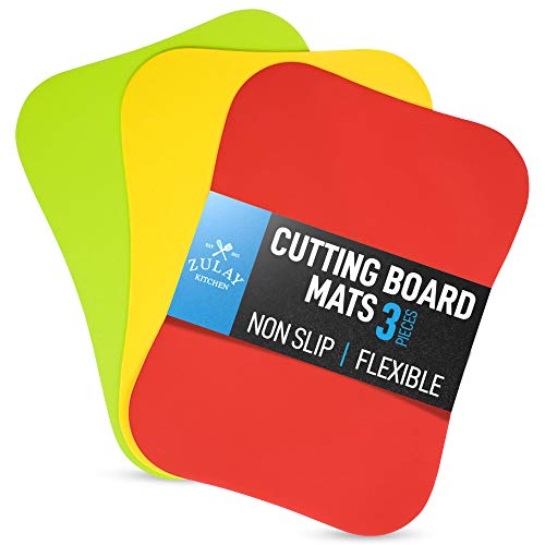 Zulay Kitchen Non-Slip Flexible Cutting Board - Dishwasher Friendly Cutting Mats For Cooking - Thick & Durable Flexible Cutting Mats - Non-Porous Cutting Board Mat Set of 3