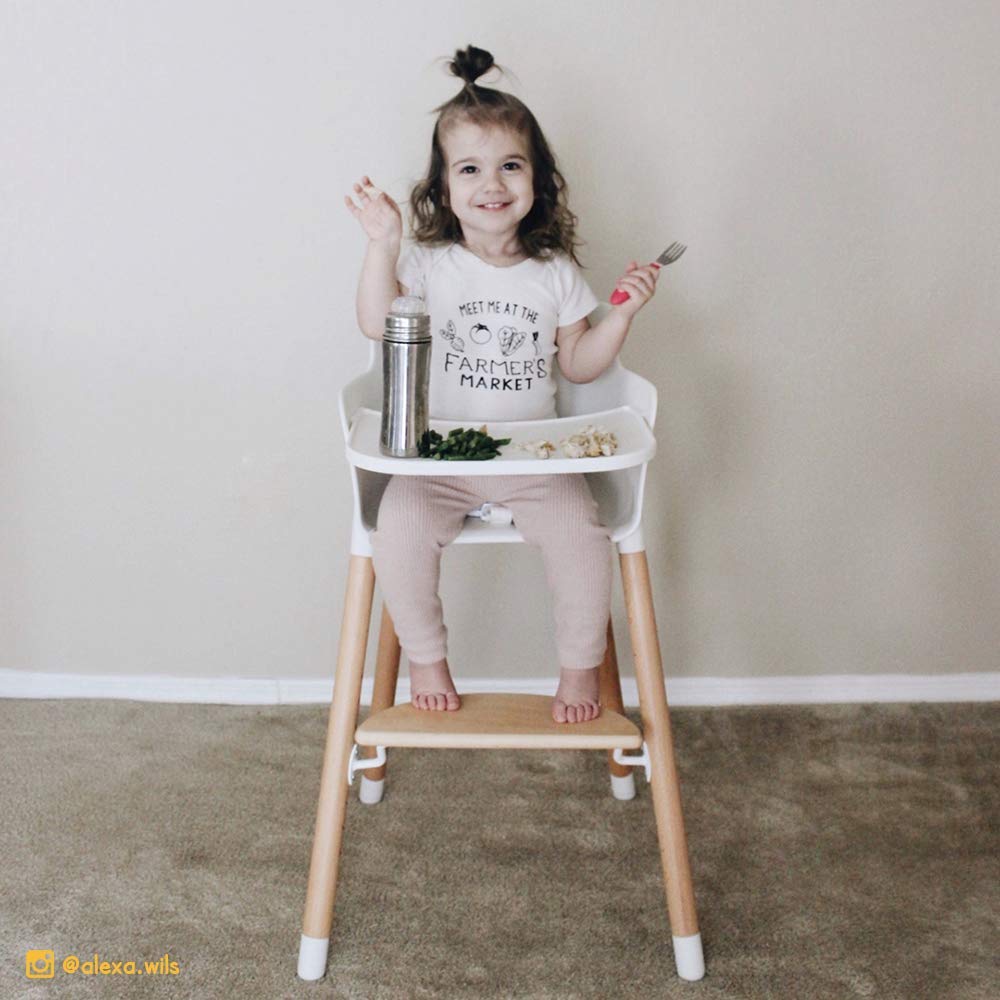 Wooden High Chair for Babies and Toddlers - with Harness, Removable Tray, and Adjustable Legs