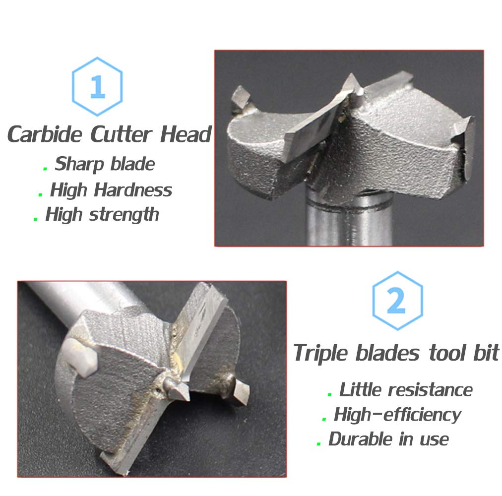 DONJON Forstner Drill Bits Set,Precision Shear Serrated Edge Wood Drilling Forstner Bit,4Pcs(15-40mm) Auger Opener Drilling Wood Plastic Plywood with Round Shank.