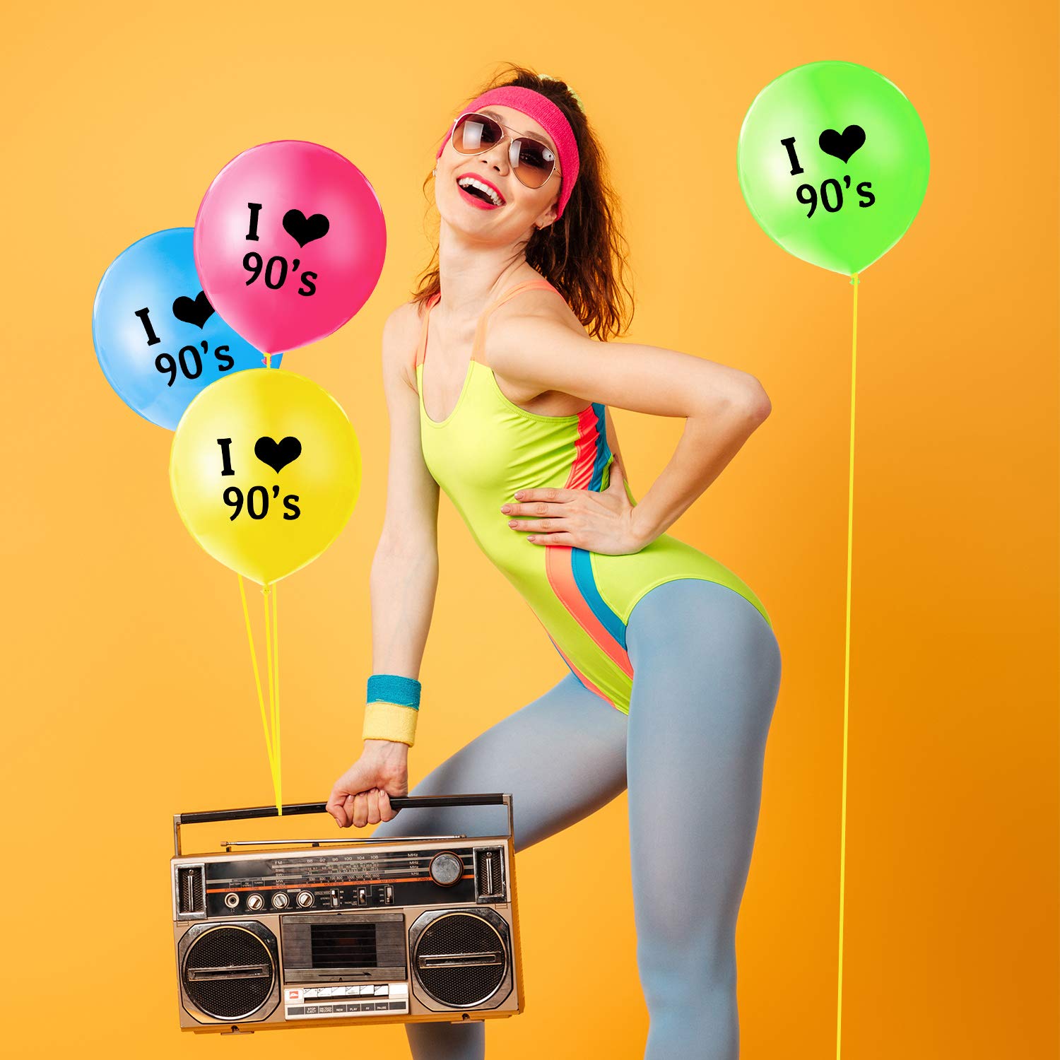 90s Themed Party Set, Include 60 Pieces I Love 90s Latex Balloons and 2 Rolls Balloon Ribbons for 90s Themed Birthday Party Throwback Party Decorations