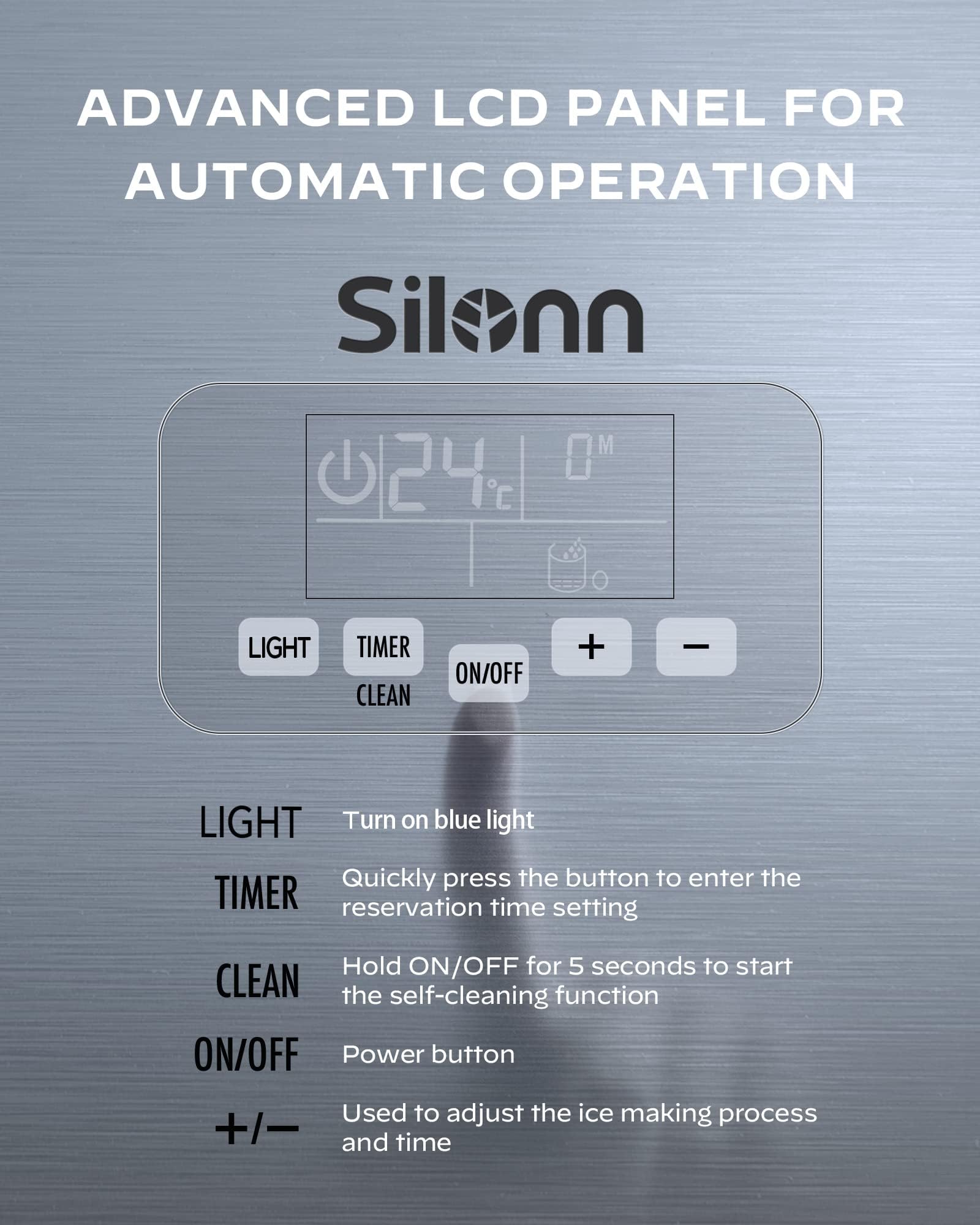Silonn Commercial Ice Maker, Creates 150lbs in 24H, 33lbs Ice Storage Capacity, Stainless Steel Freestanding Ice Maker Machine with Auto Self-Cleaning for Home Office Bar Parties (SLIM12T)