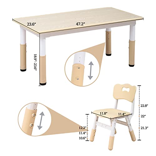 JONUTATO Table And Chair Set, Height-Adjustable Desk with 4 Seats for Toddler/Kids/Girls & Boys Age 2-10, Scrub-table Desktop Study Daycare, Classroom, Home
