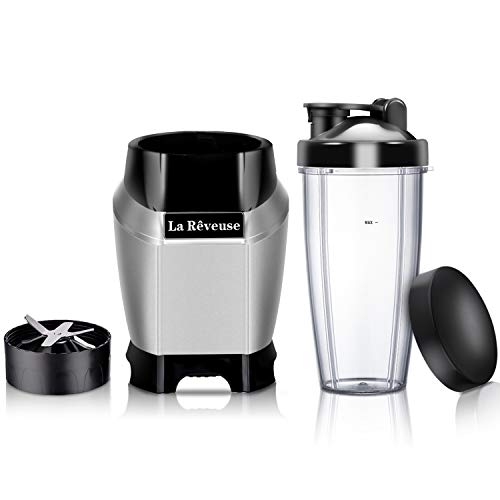 La Reveuse Personal Blender Making Shakes and Smoothies 1000 Watt with 24 oz BPA-free Portable Travel Bottle - Dishwasher Safe (Silver)