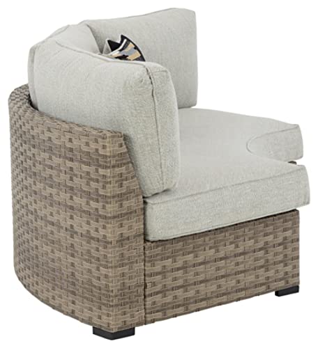 Signature Design by Ashley Outdoor Calworth Curved Patio Wicker Loveseat with Cushion, Beige