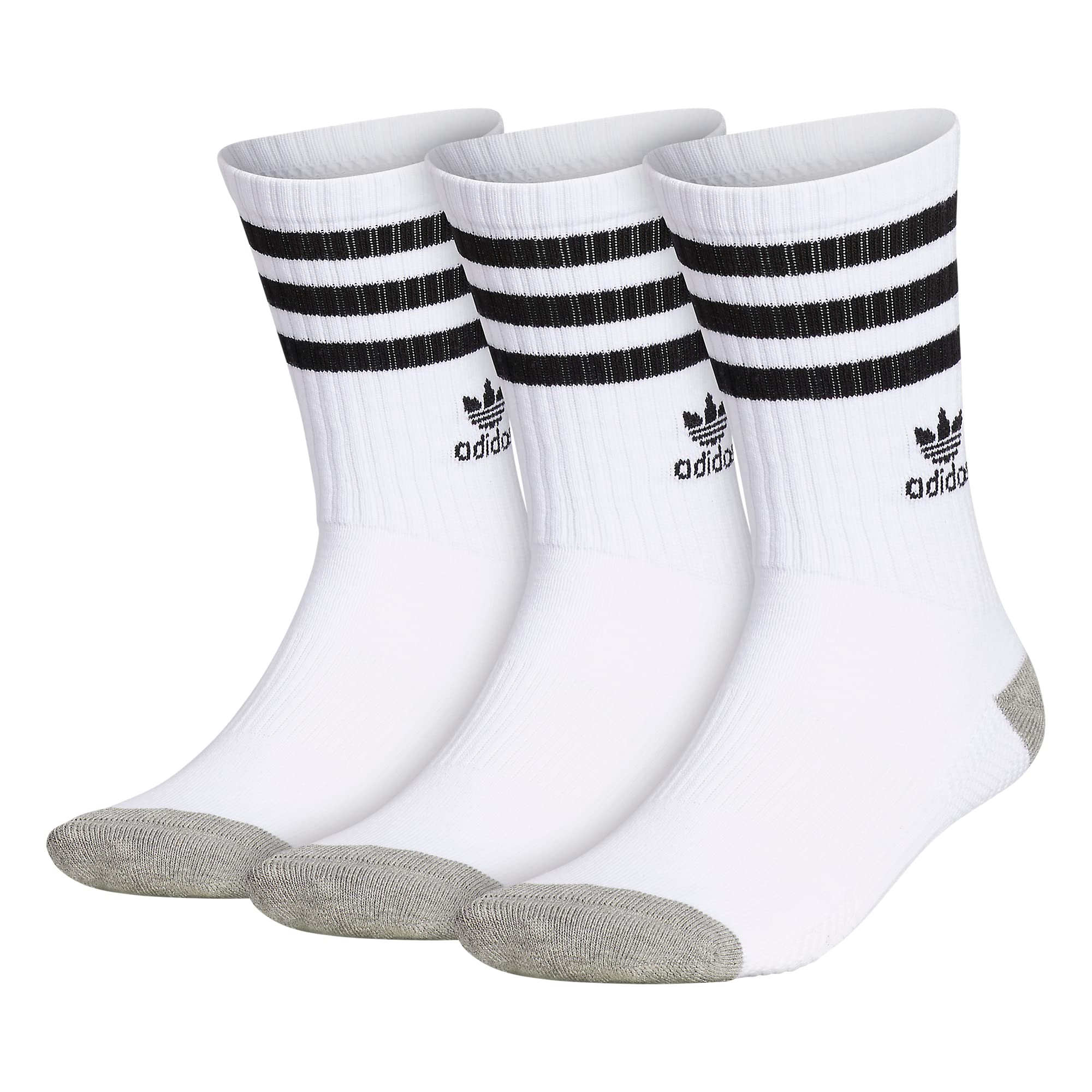 adidas Originals Men's Originals Roller 3-Pack Crew, White/Black/Heather Grey, Large