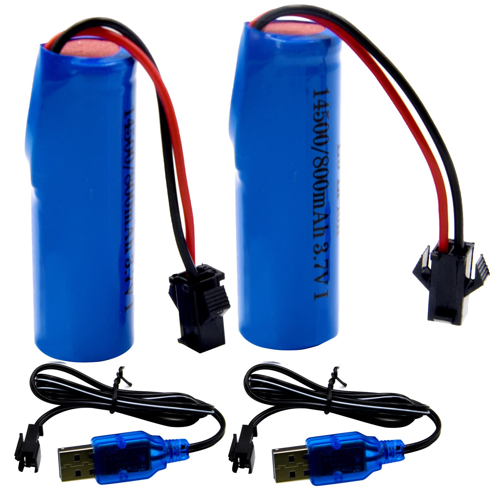 Blomiky 2 Pack 3.7V 500mAh Li-ion Rechargeable Battery SM 2P Plug with USB Charger Cable for Double Sided RC Stunt Car Small RC Boat Tumbling Amphibious RC Car RC Truck and C63 Battery and USB 2