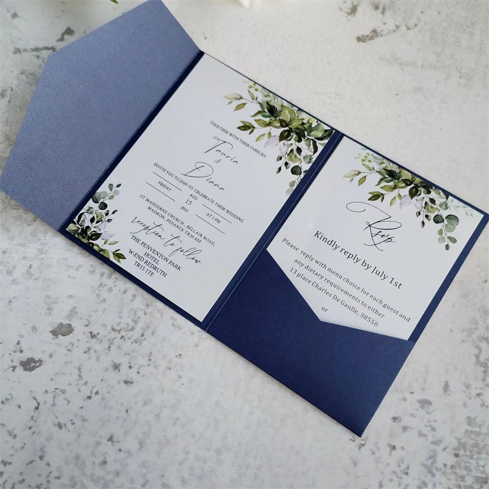 MillaSaw Blue 5X7 Invitation Pocket With Envelop For Wedding Bridal Shower Birthday Thank You Card 20 sets (blue)