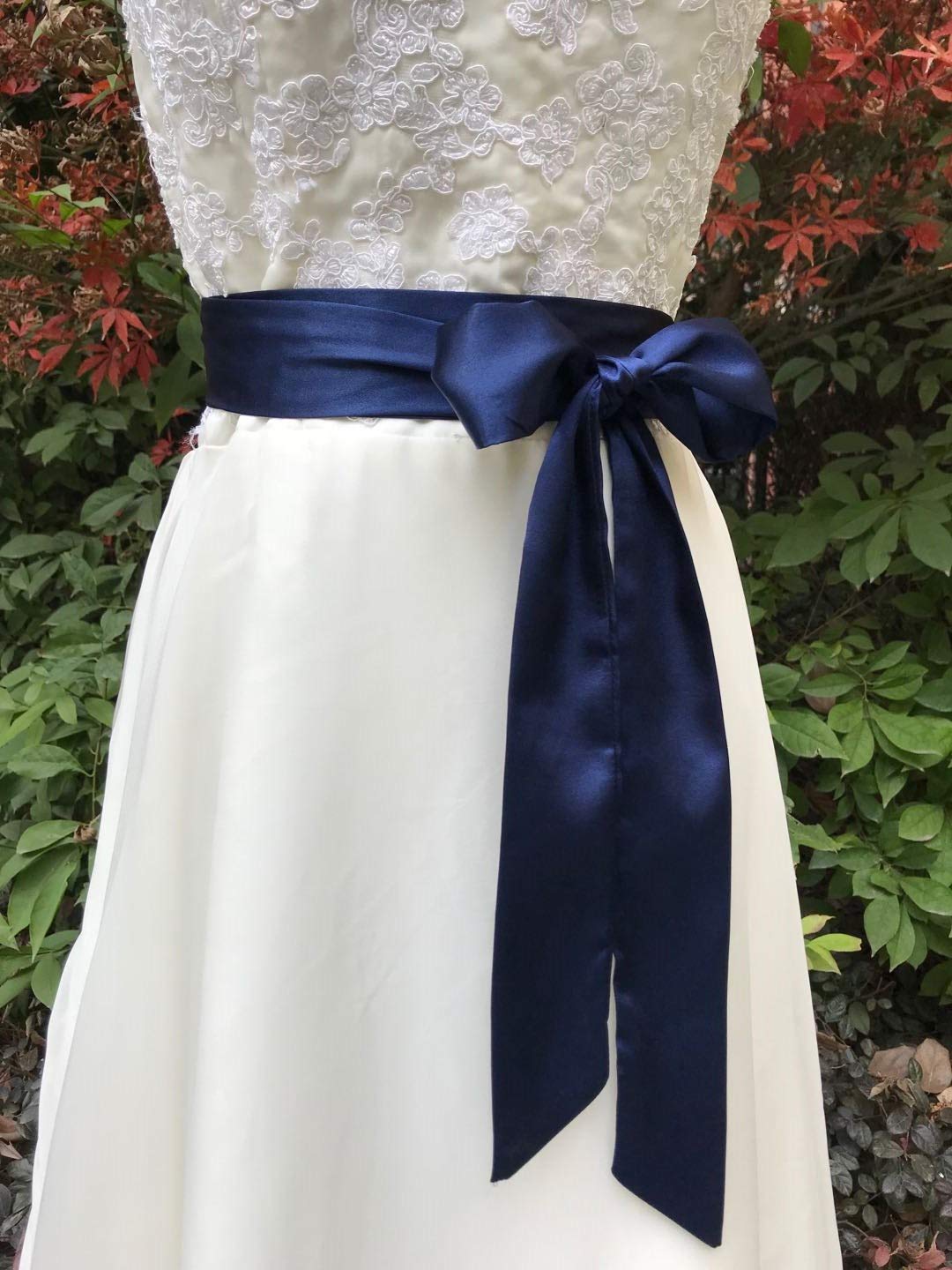 AIMECHA Satin Sash Belt For Bridal Wedding Bridesmaid Dress Belt 2'' Wide Silk Satin Material (Navy)
