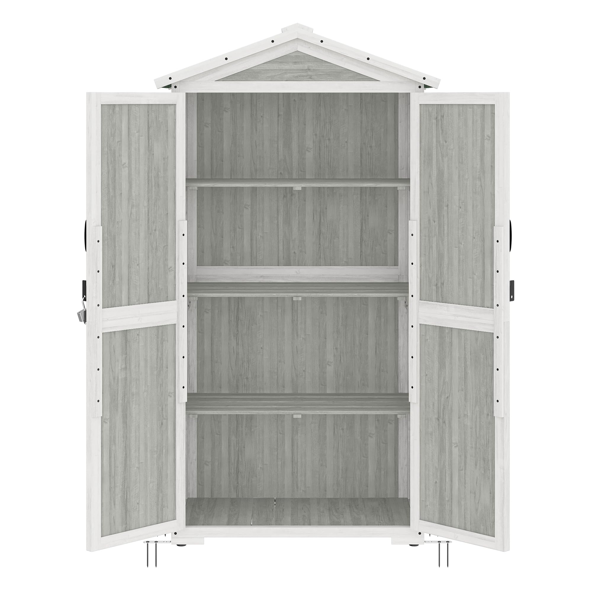 BELLEZE Outdoor Storage Cabinet with 4 Removeable Shelves, Wooden Garden Tall Storage Shed Lockable Tool Storage Cabinet with Waterproof Roof, Outside Tool Shed for Patio Lawn Yard Backyard - Gray