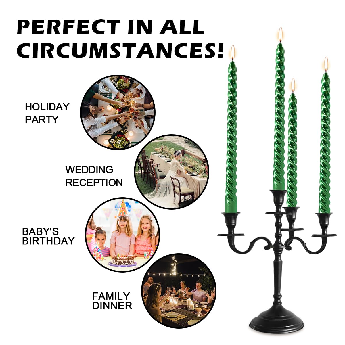 Taper Candles,True Dripless Taper Candles Set of 4,Elegant 10 inch Red Glossy Metal Style Candle Sticks for Home Decor,Dinner,Wedding