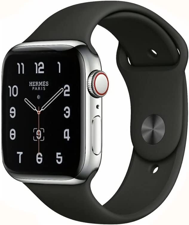 Apple Watch Series 7 Hermès Edition (GPS + Cellular, 45MM) - Silver Stainless Steel Case with Black Sport Band (Renewed)